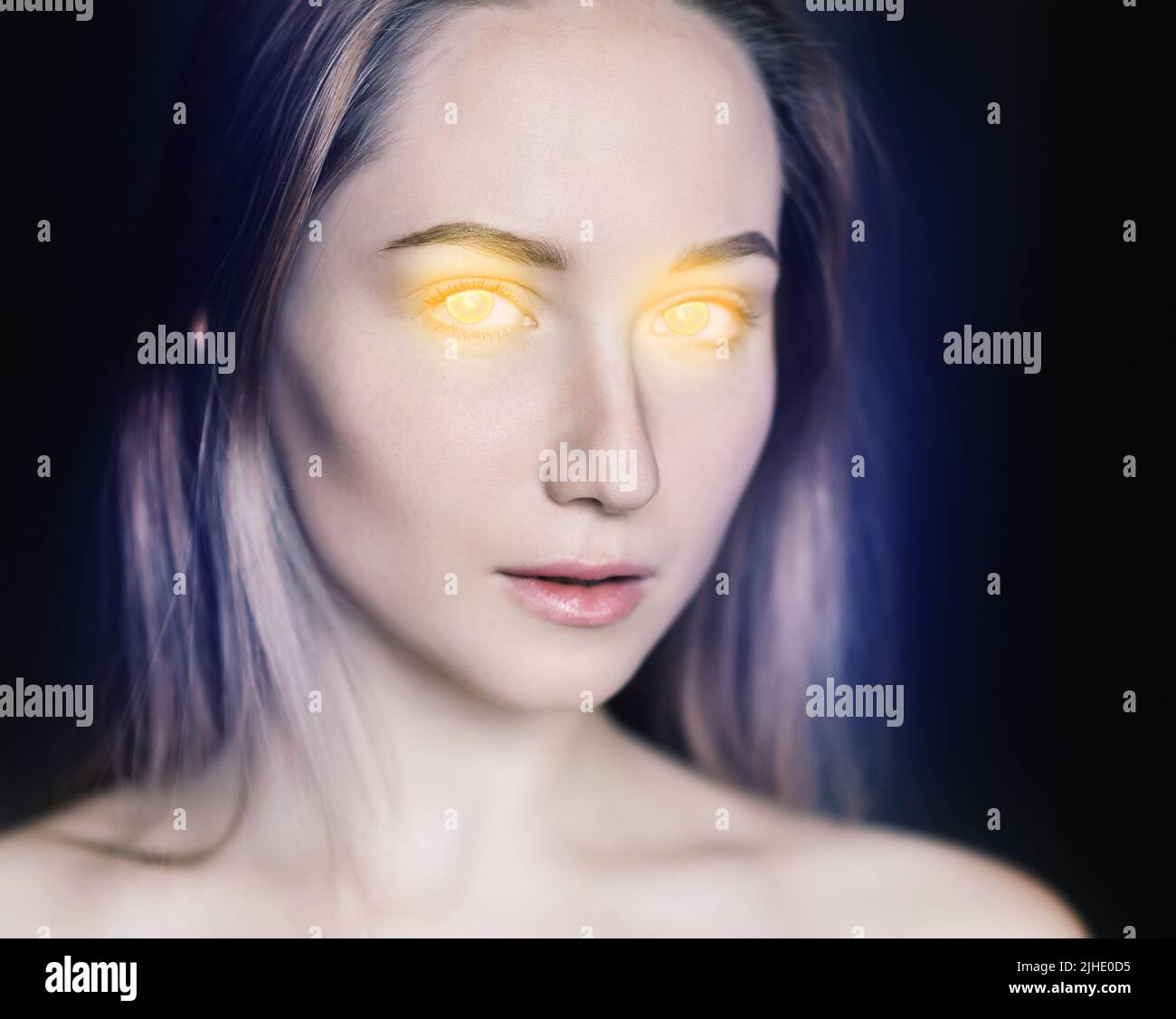 Fantasy woman portrait with glowing eyes Stock Photo - Alamy