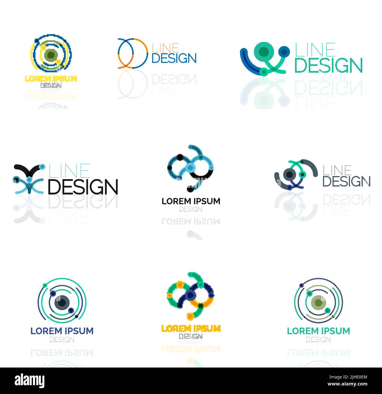 Linear vector abstract logo set, circles loops and swirls. Logotype ...