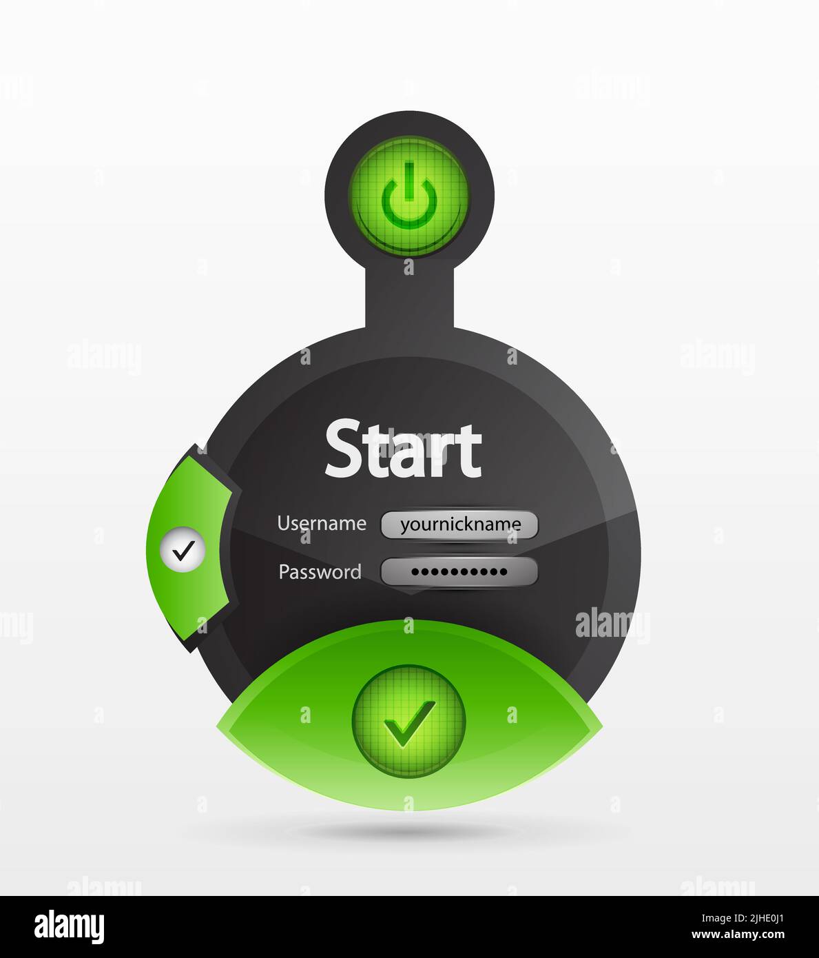 Vector abstract creative shape with power buttons and member login form ...