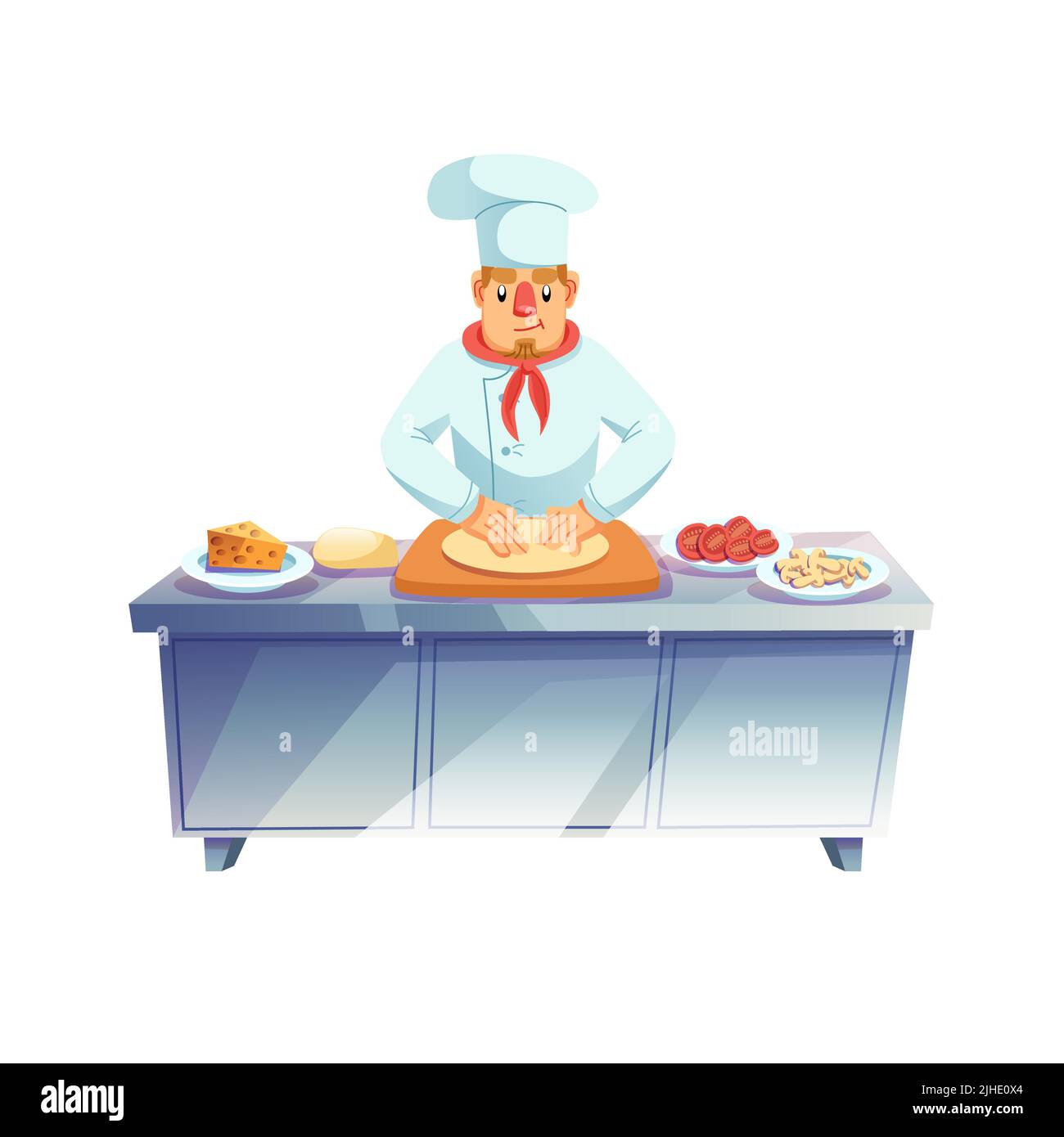 Flat cartoon man character chef cooks meal,preparing dough,professional ...