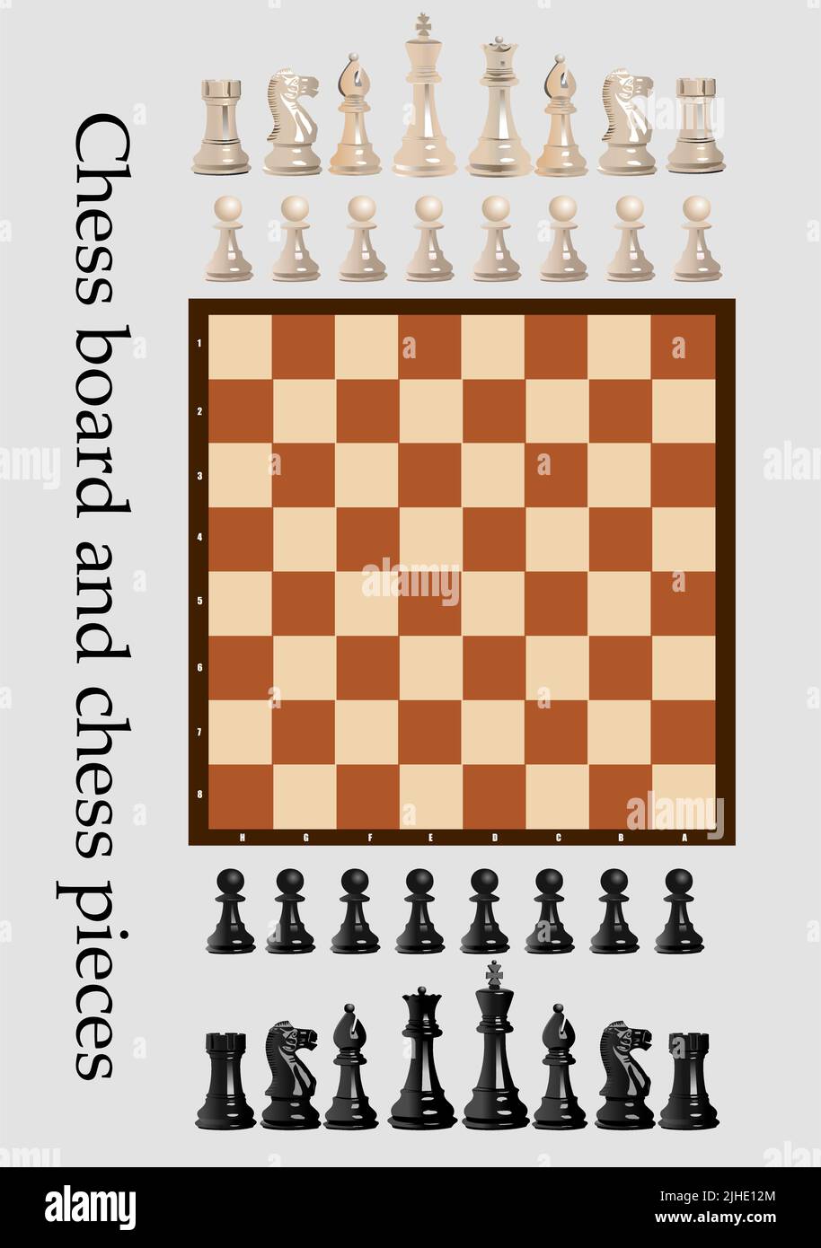 Chess board and chess pieces. 3d vector color illustration Stock Vector ...