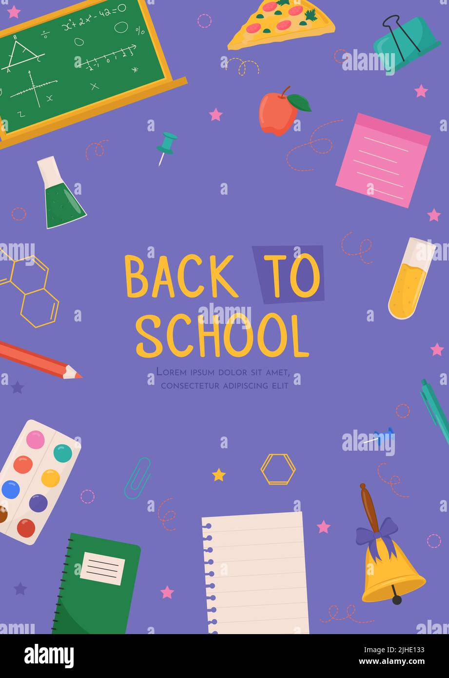 Back to school card with colorful school supplies. Colorful back to ...
