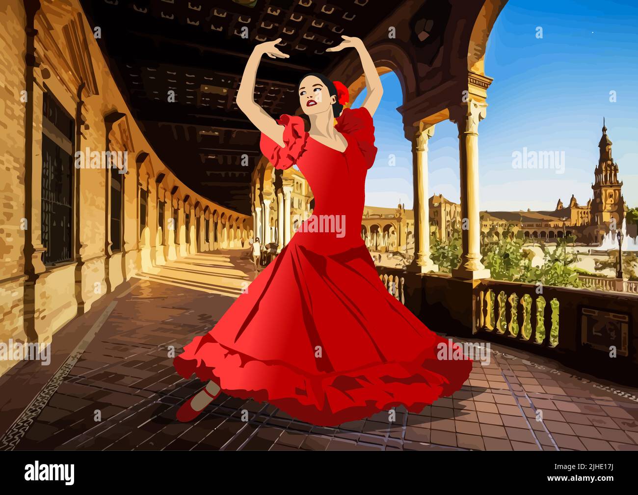 Beautiful young woman dancing flamenco. Vector 3d illustration Stock ...