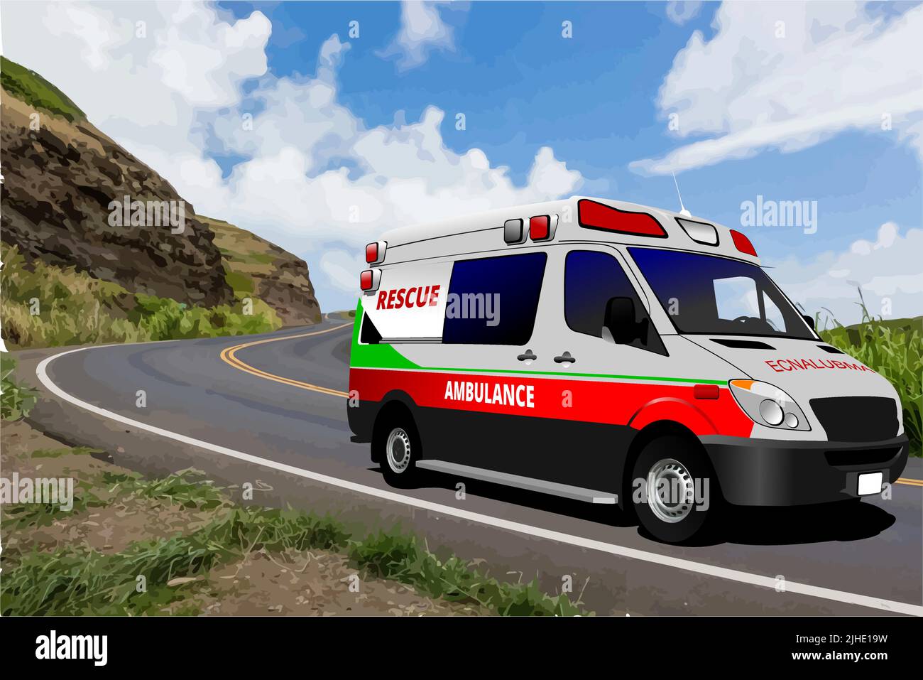 Modern ambulance van on the road. Vector Colored 3d illustration Stock ...