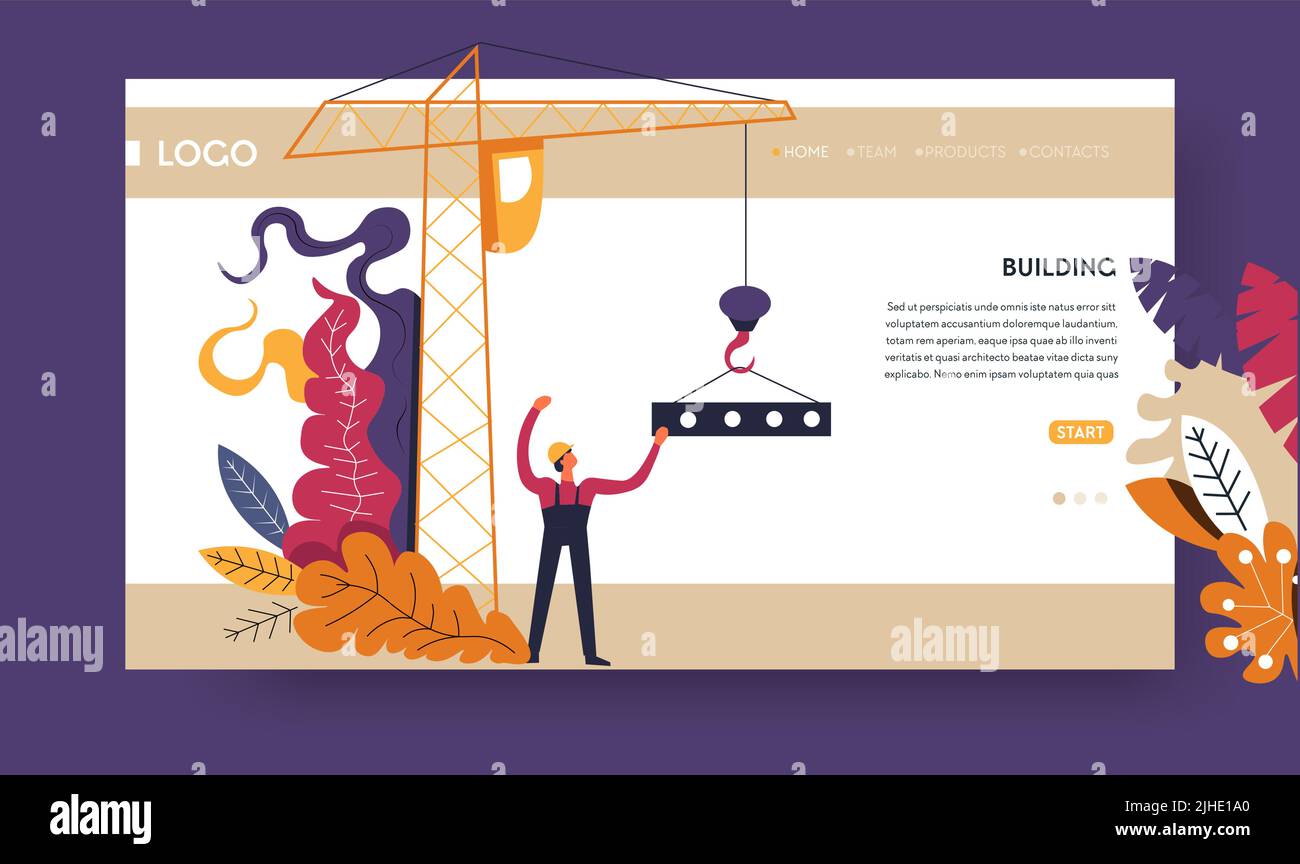 Building industry construction process online web page template vector ...