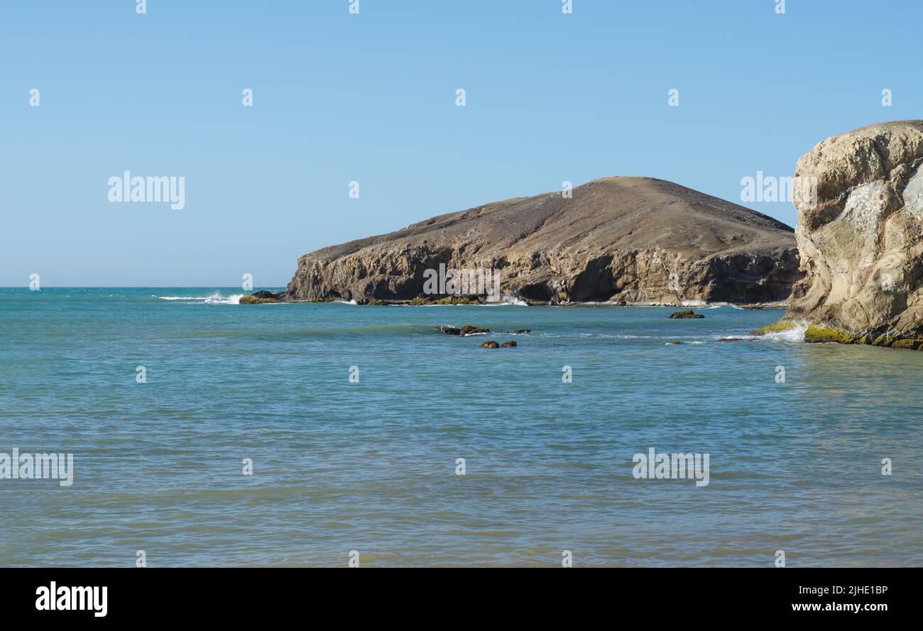 Landscape of the Colombian Caribbean coast in the Guajira desert with ...
