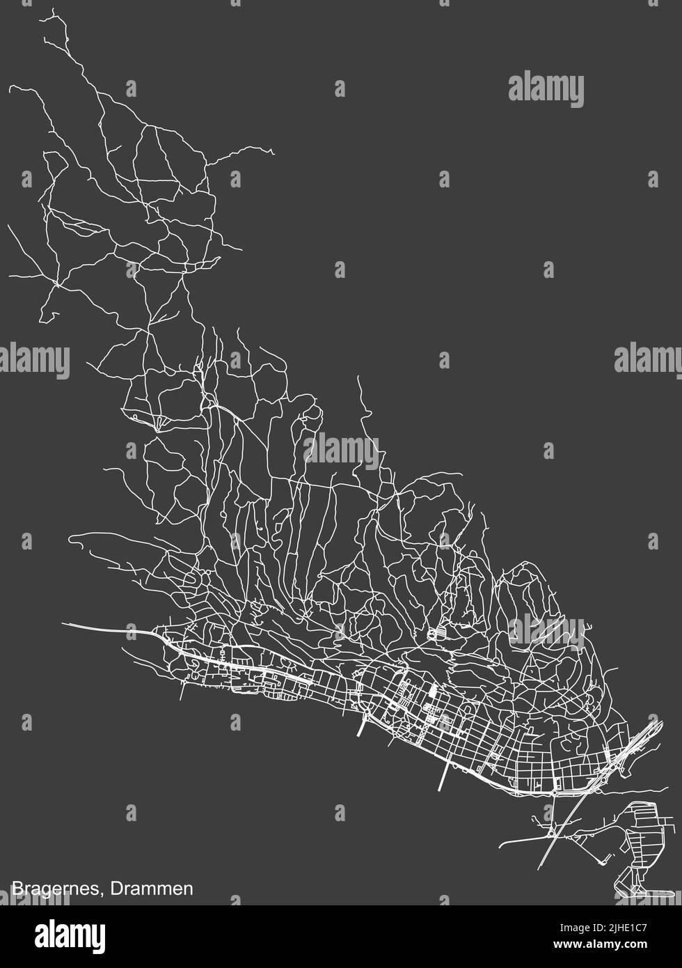 Street roads map of the BRAGERNES MUNICIPALITY of Drammen, Norway Stock ...