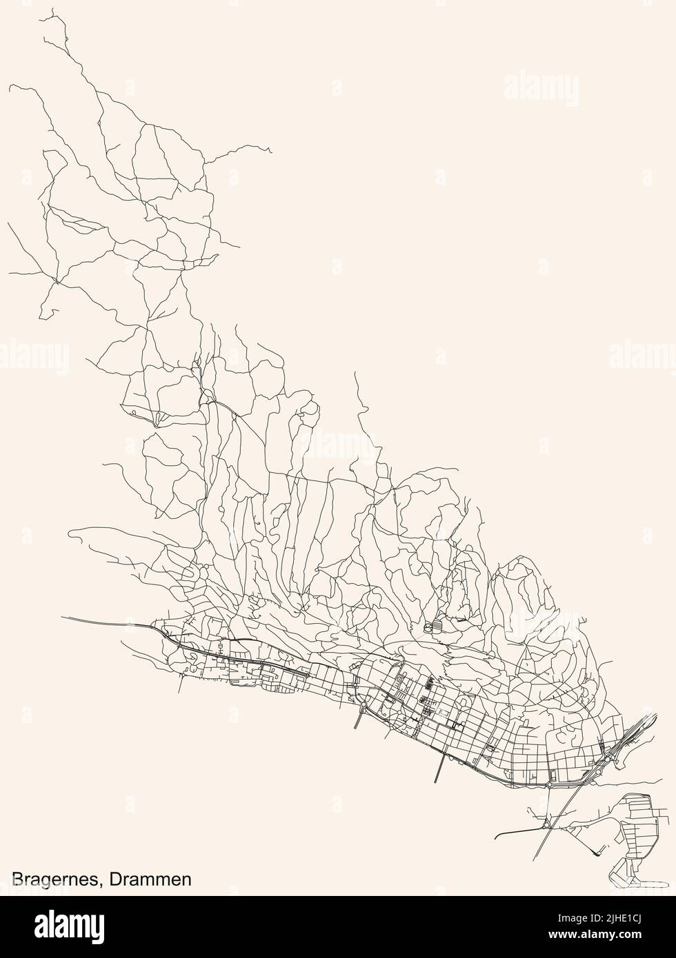 Street roads map of the BRAGERNES MUNICIPALITY of Drammen, Norway Stock ...
