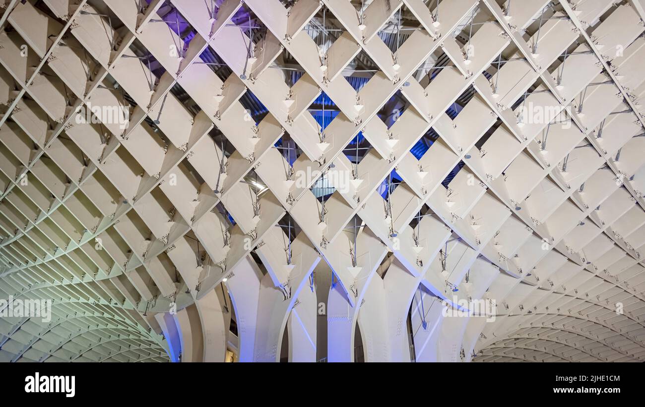 Setas de Sevilla, close-up detailed shot at night with colorful light ...