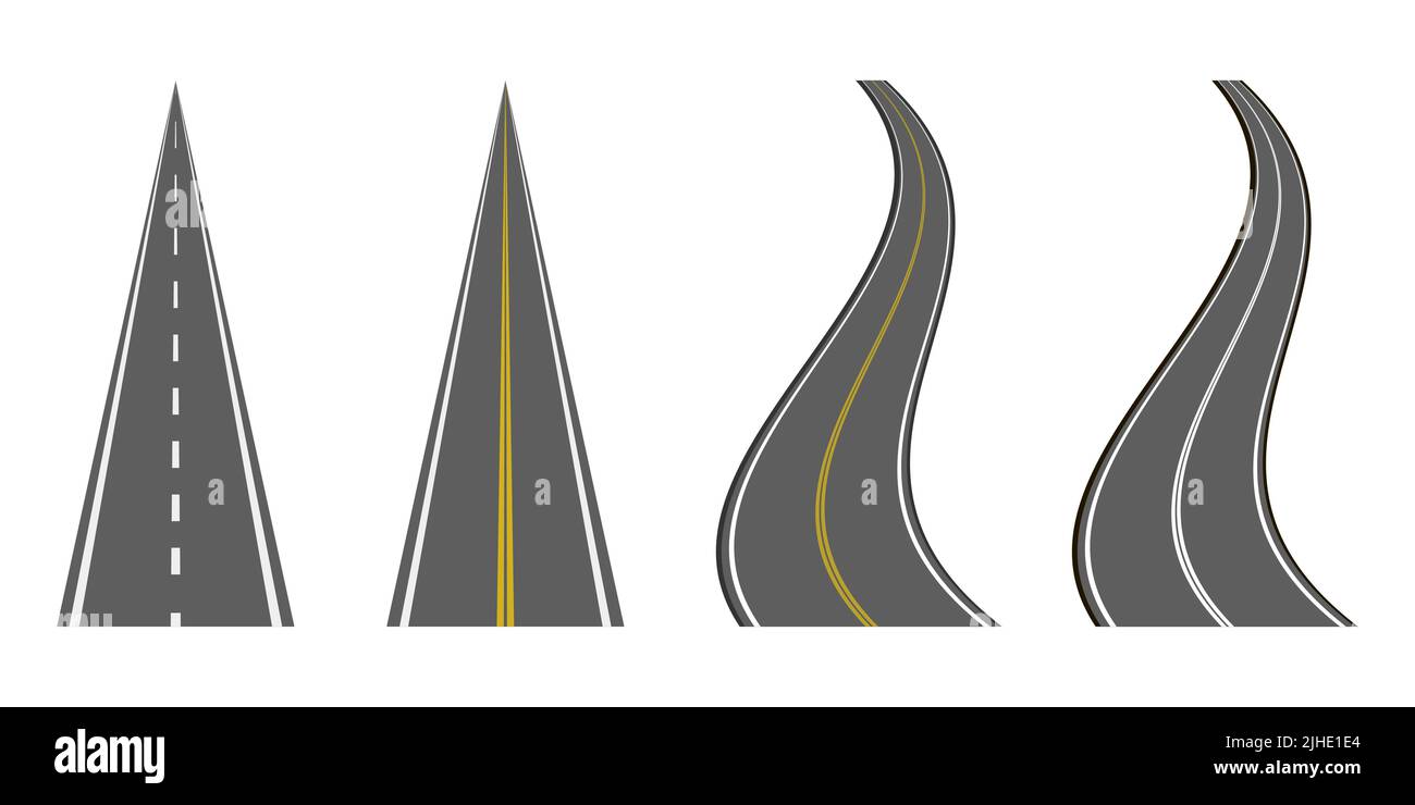 Straight and winding roads isolated on white background. Vector ...
