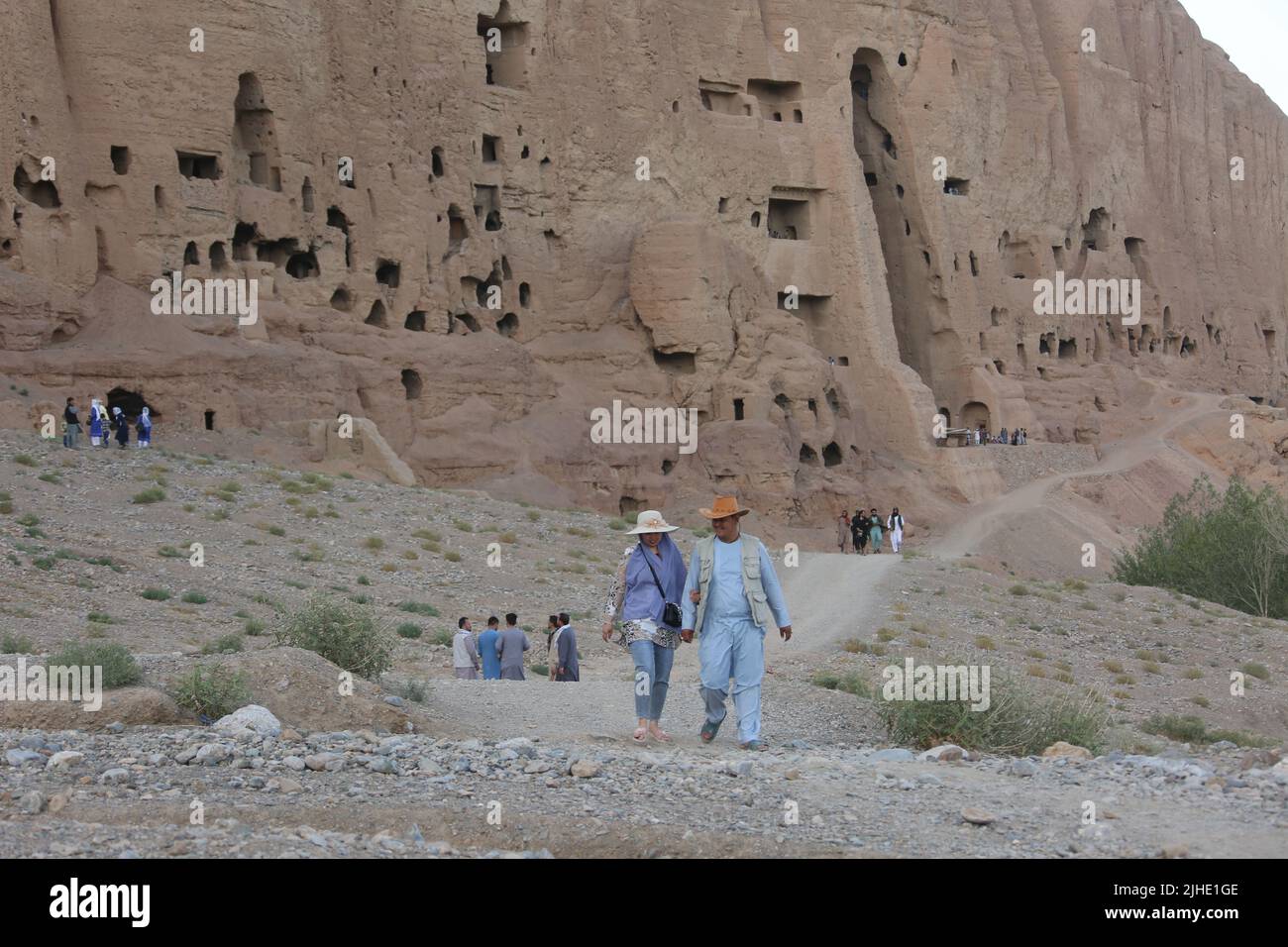 Bamiyan, Afghanistan. 10th July, 2022. Tourists visit the site of the ...