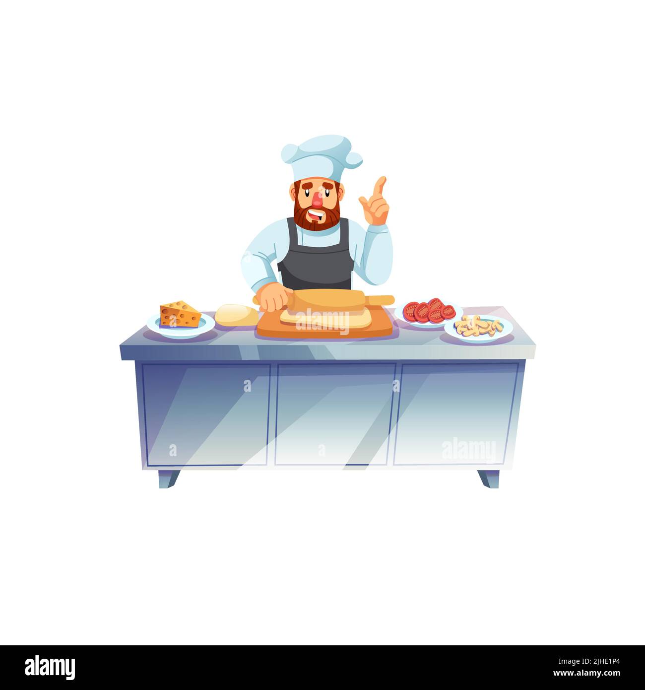 Flat cartoon man character chef cooks meal,teaches how to cook ...