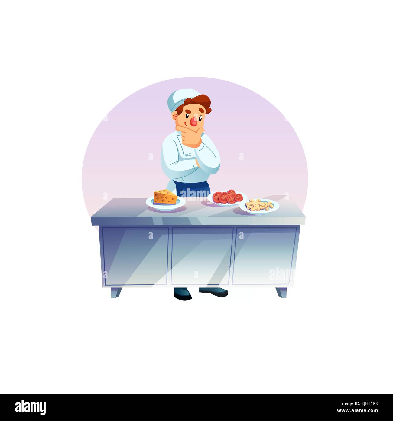 Flat cartoon man character chef cooks meal,choosing ingredients ...