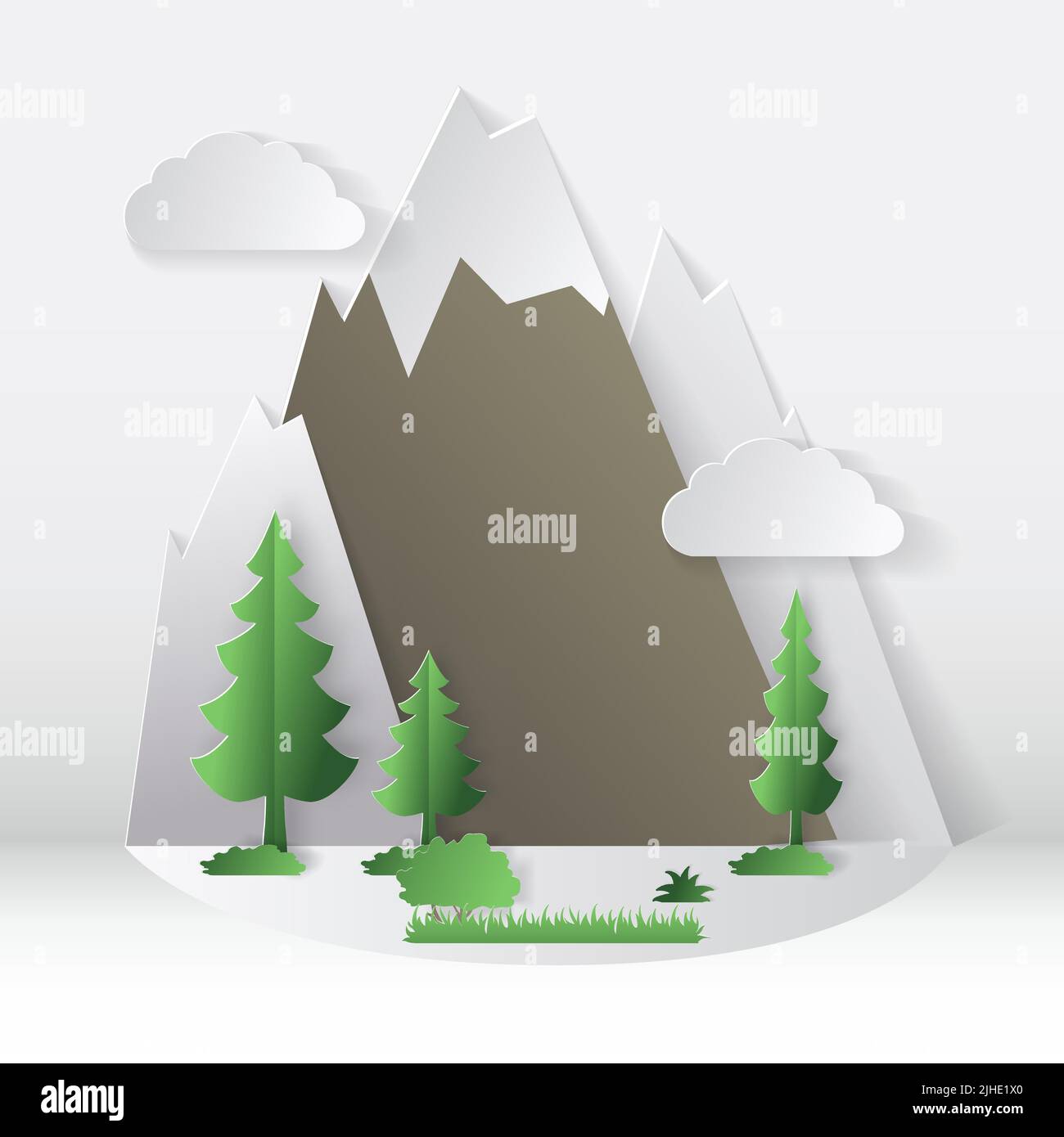 Summer camping paper cut style. Concept with mountain, trees. Vector ...