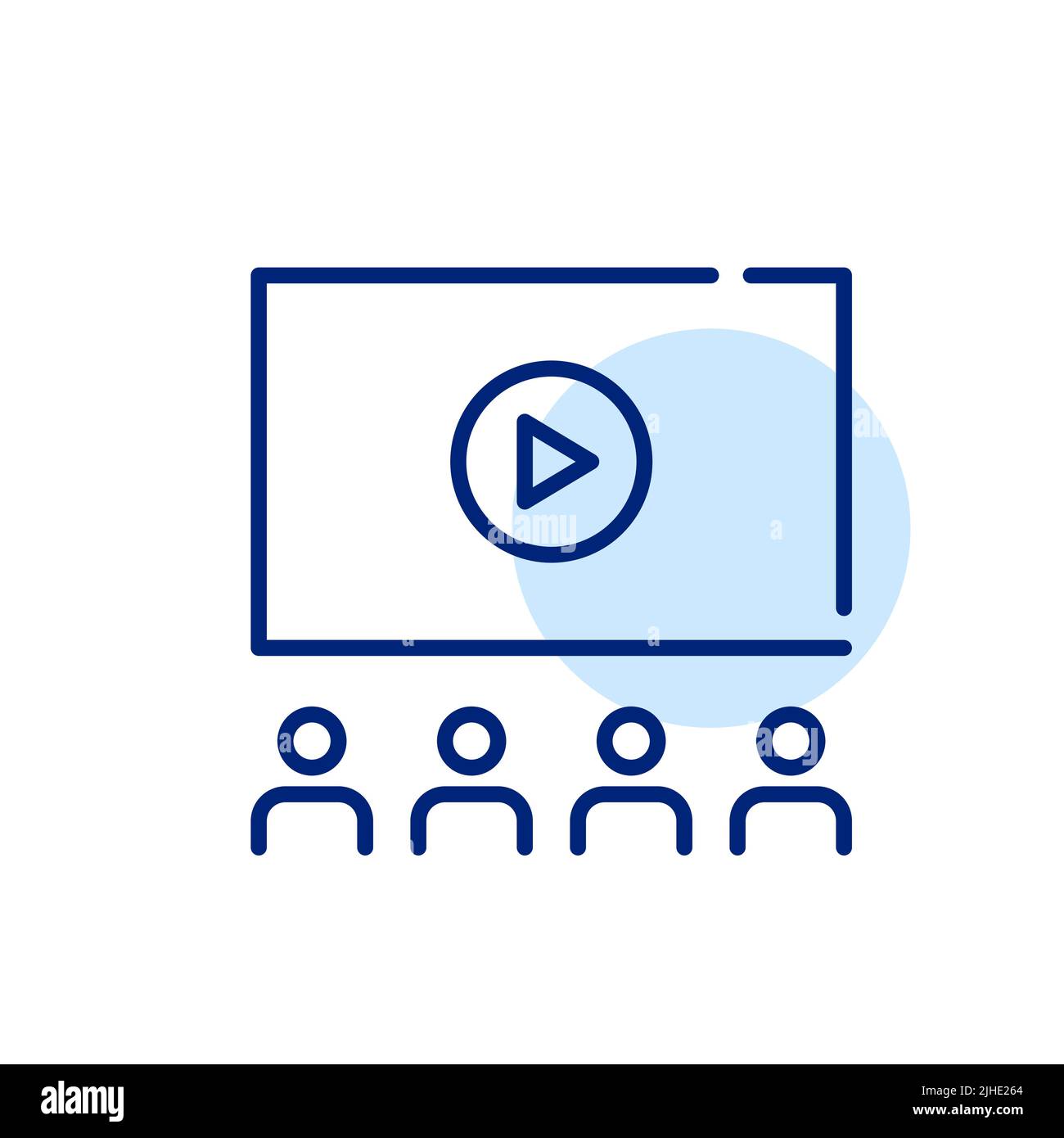 Students watching a video lecture. Pixel perfect, editable stroke line ...