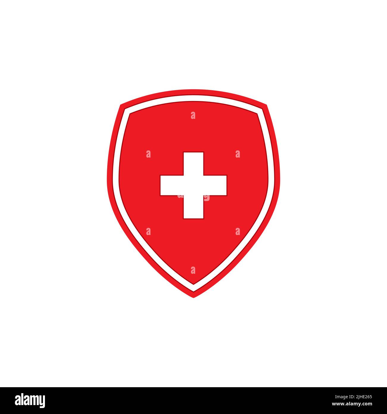 Red shield with white cross icon isolated on white background. Vector ...