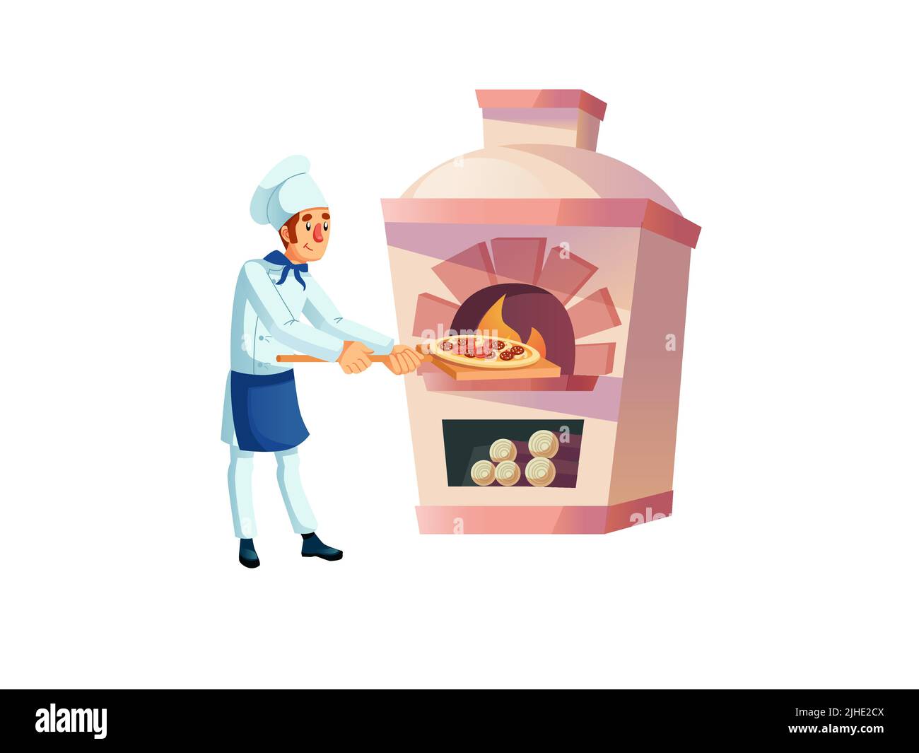 Flat cartoon man character chef cooks meal,baking pizza,professional ...