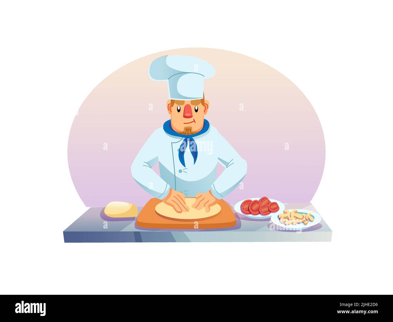 Flat cartoon man character chef cooks meal,preparing dough,professional ...