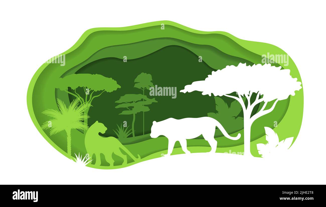 Paper Crafted Cutout World. Concept of tropical rainforest Jungle ...