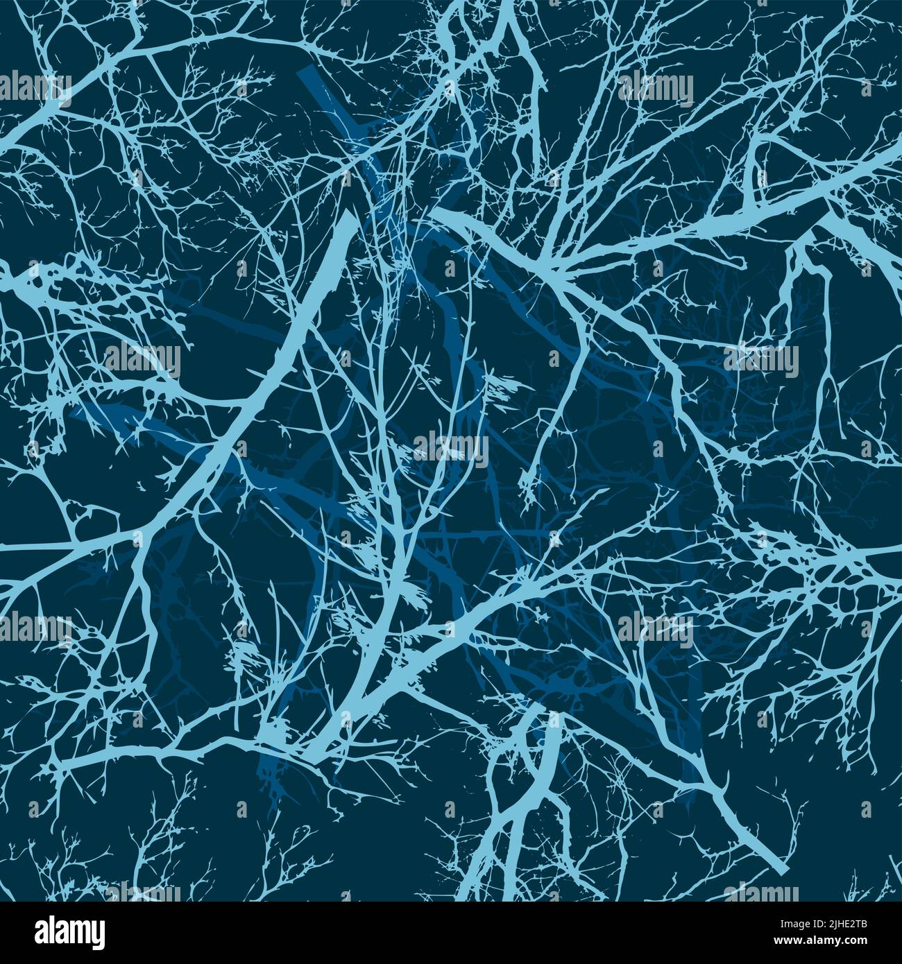 Seamless pattern of snowy blue tree branches. Winter background. Vector ...