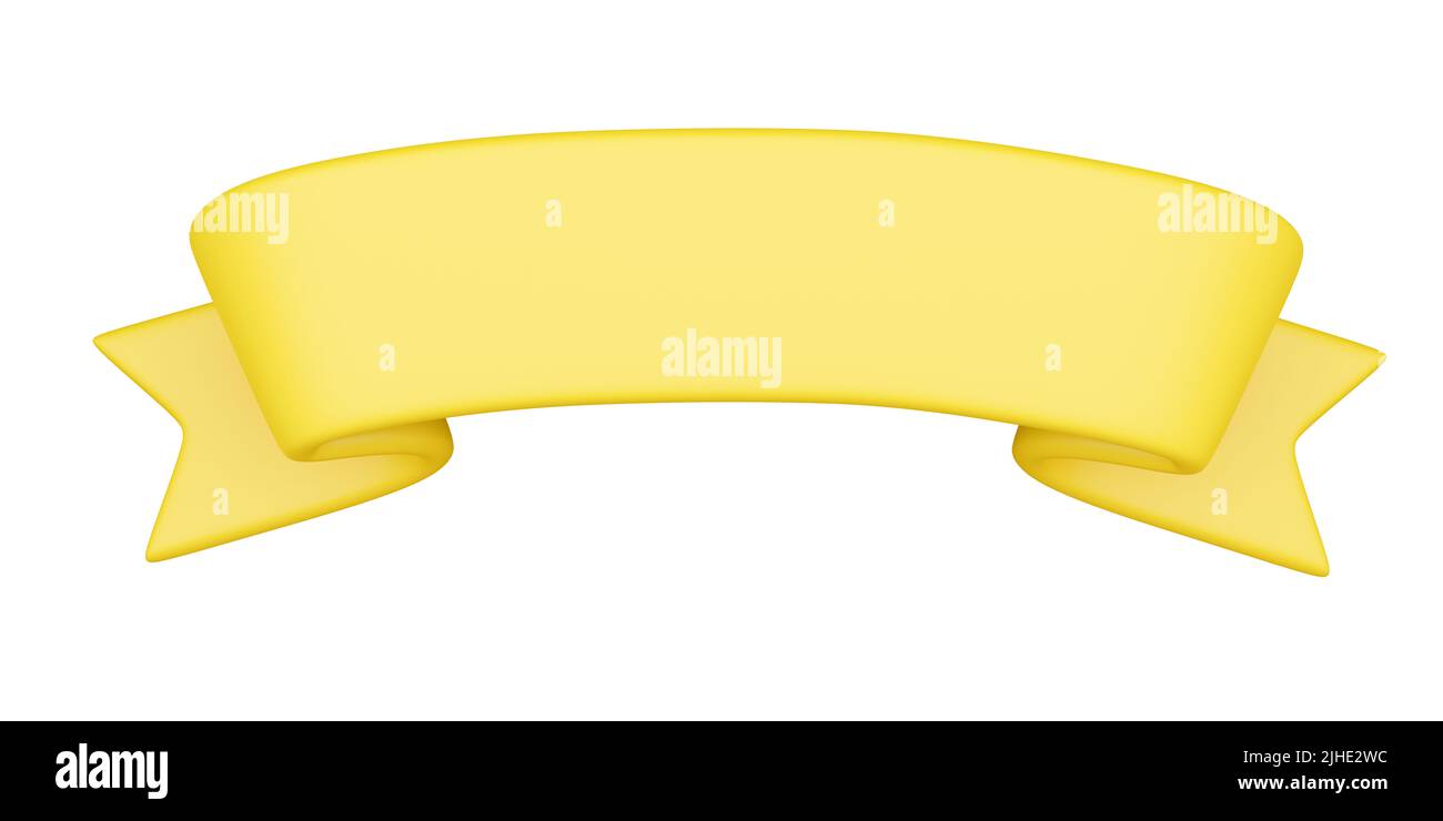 Ribbon banner 3D render - yellow cartoon badge with empty space for ...