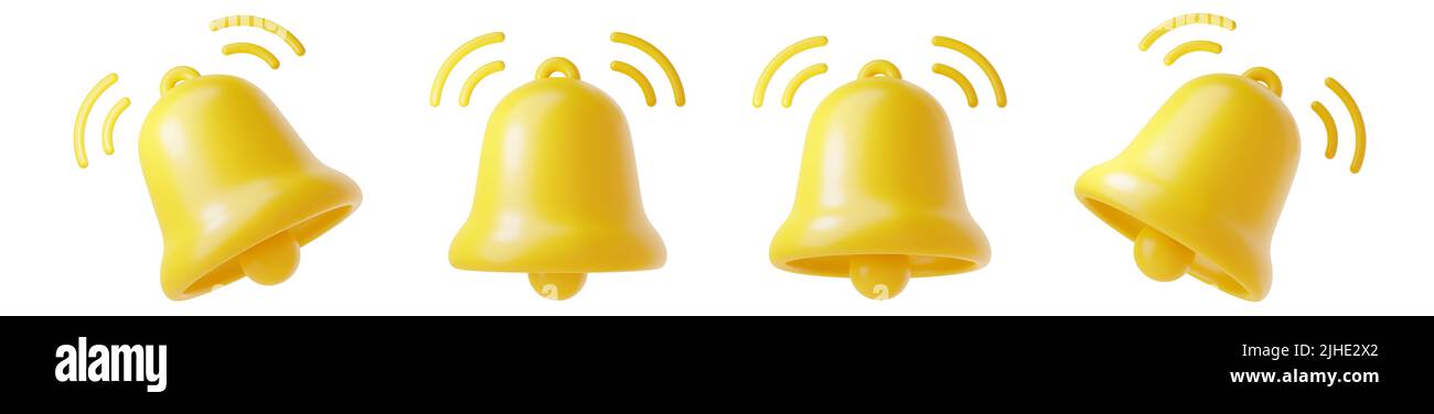 Notification bell icon 3d render - cute cartoon illustration of simple ...