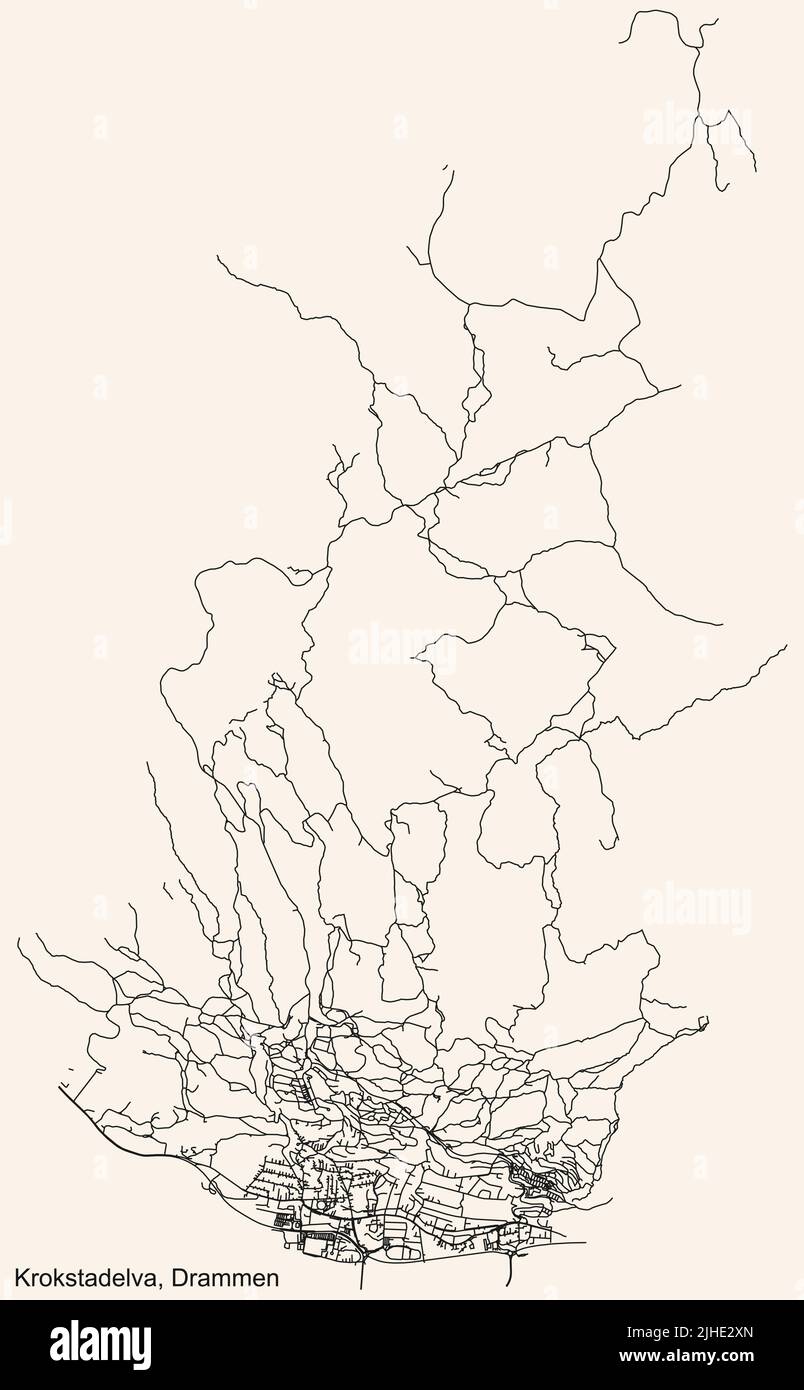 Street roads map of the KROKSTADELVA MUNICIPALITY of Drammen, Norway ...