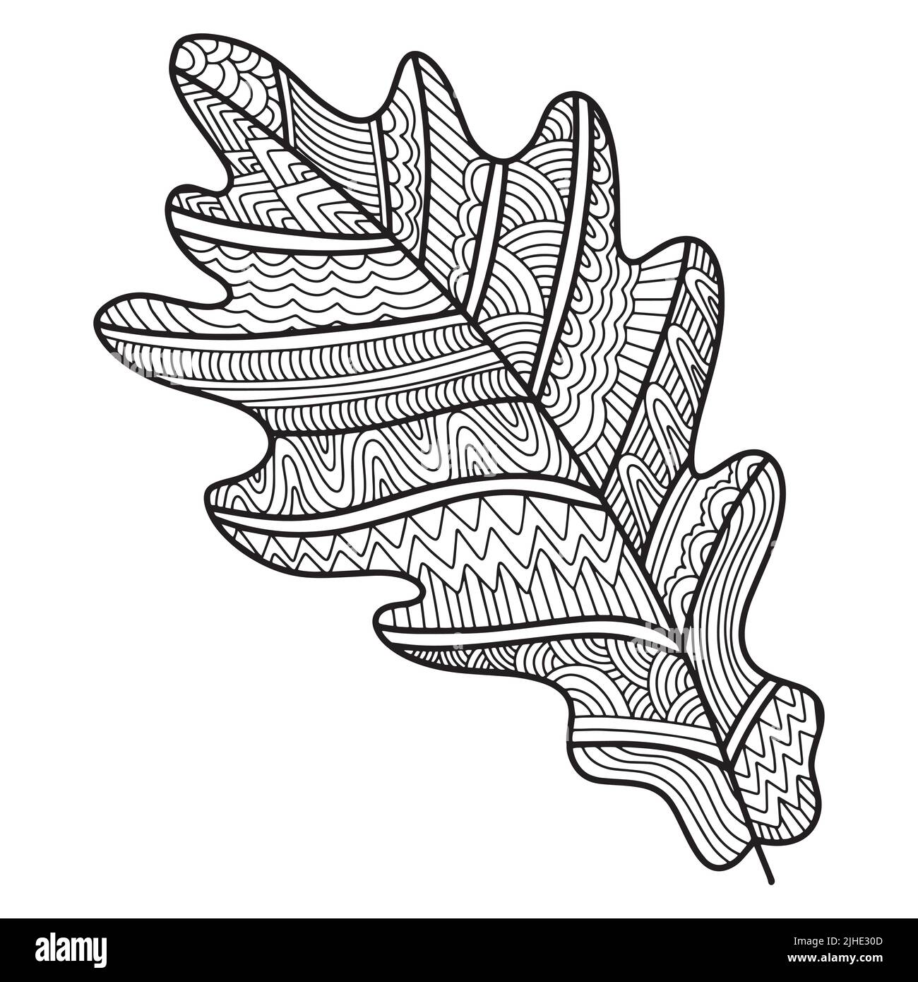 Vector zen tangle and doodle oak leaf. Nature coloring book. Black and ...