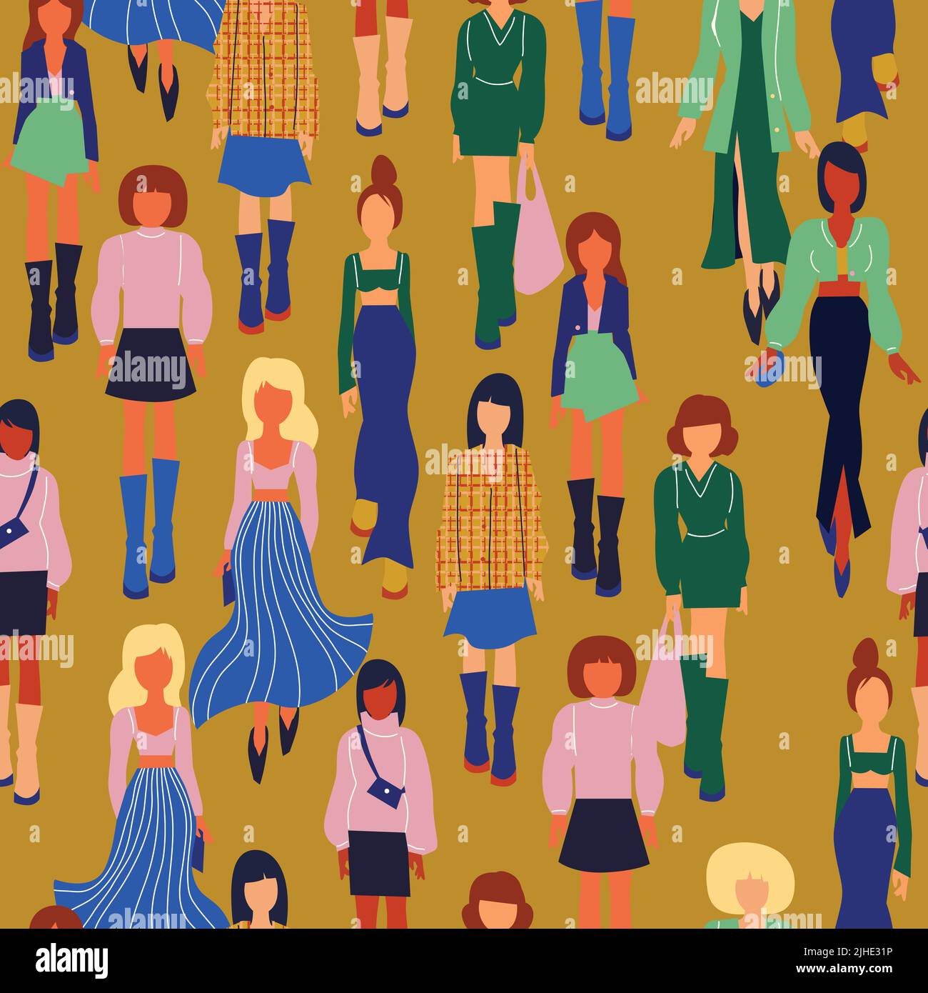 Seamless pattern. Women in trendy clothes. Fashion flat style ...