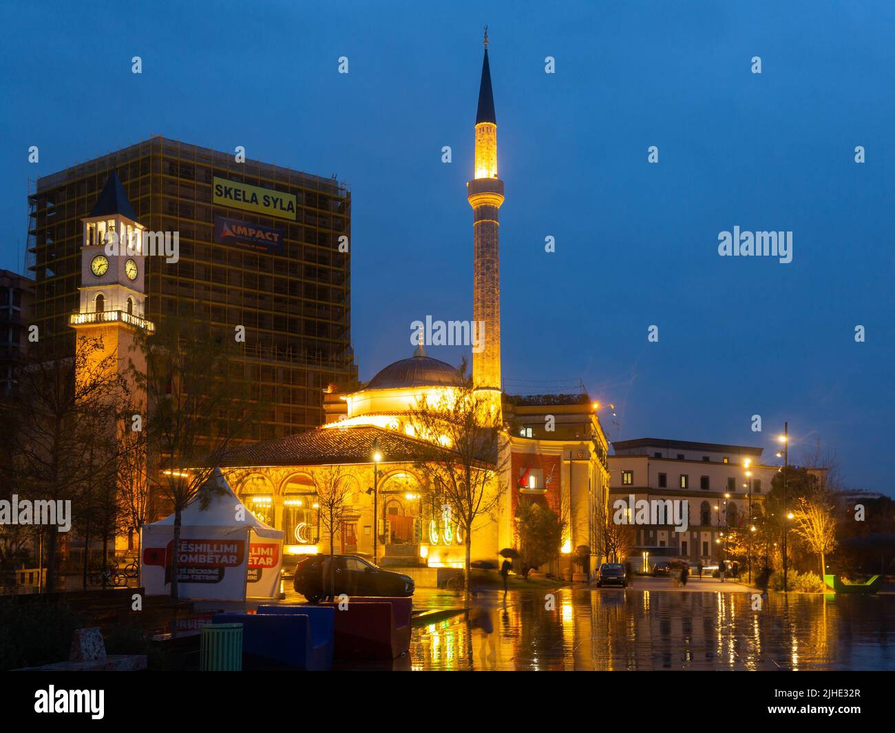 Illuminated Et'hem Bey Mosque, Tirana, Albania Stock Photo - Alamy