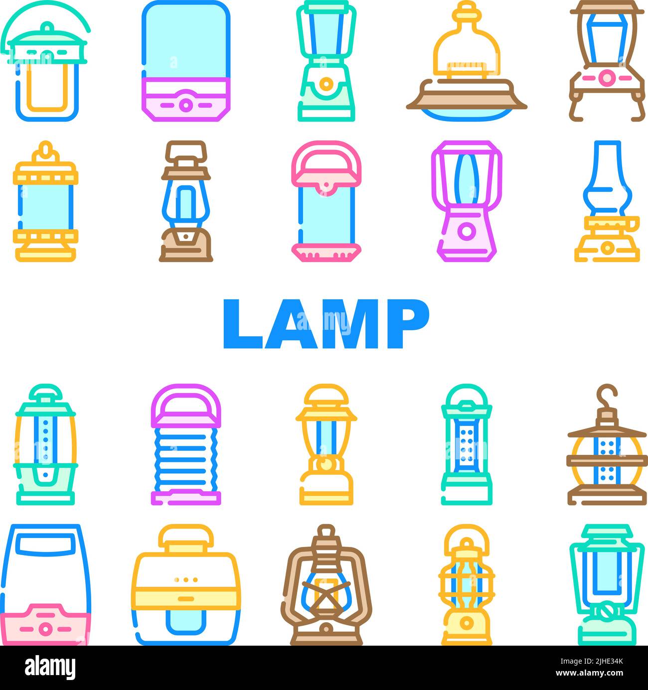 Camp Lamp Lighting Equipment Icons Set Vector Stock Vector Image & Art ...
