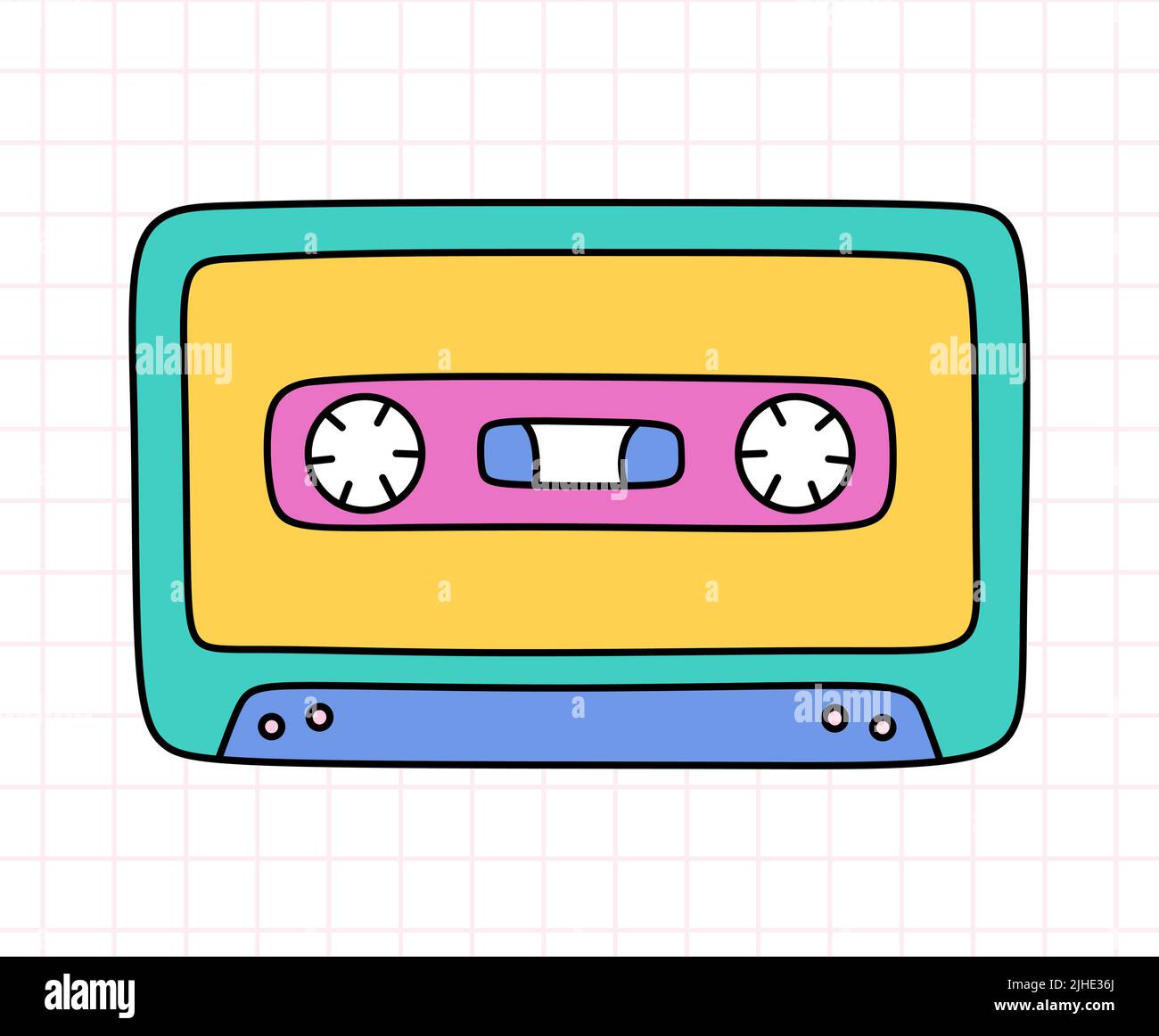Cute retro cassette tape of the 90s in doodle style. Old school compact ...