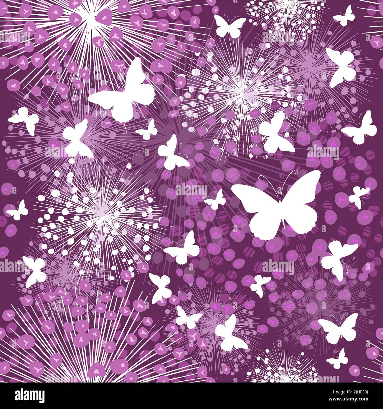 Seamless violet pattern of fireworks and butterflies. Vector ...