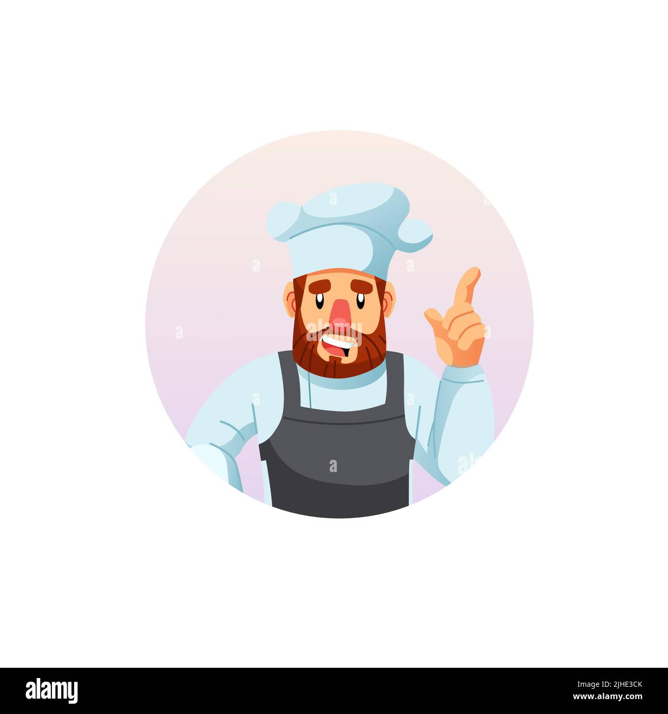 Flat cartoon man character chef at work shows teaching gesture ...