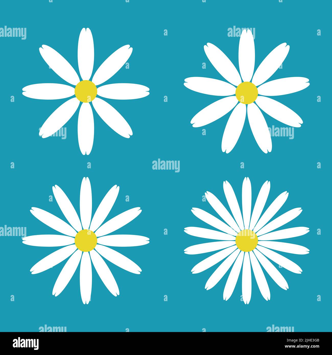Daisy chamomile icons isolated on blue background. Vector illustration ...