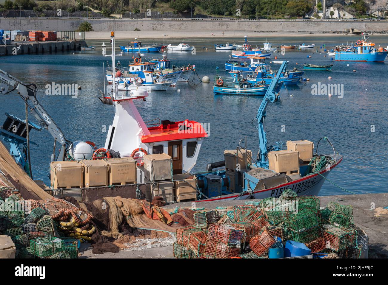 The view of the Pesca port with fishing boats and equipment Stock Photo ...
