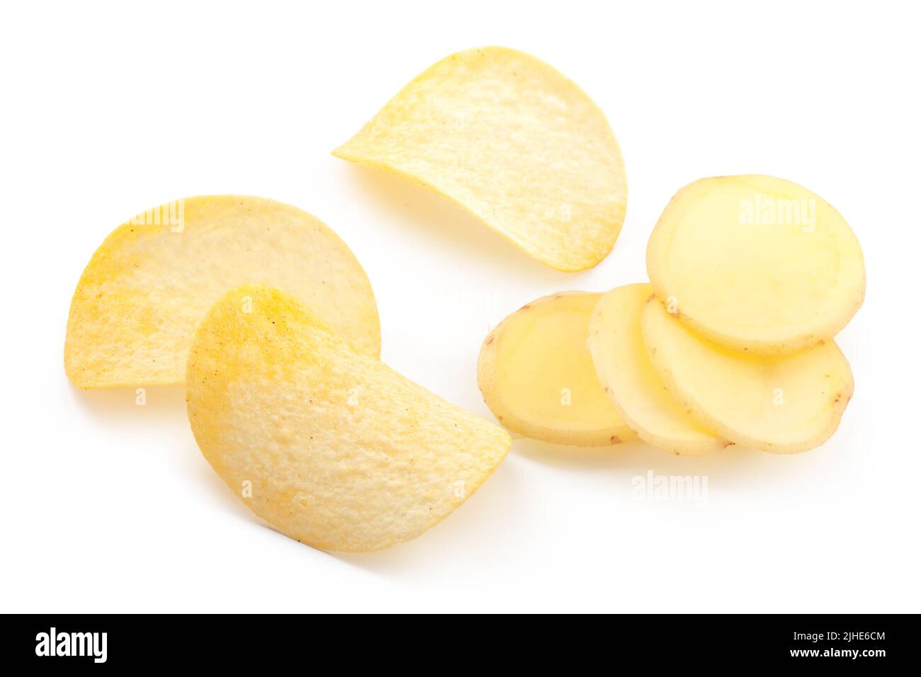 crispy chips and raw potato on white background Stock Photo - Alamy