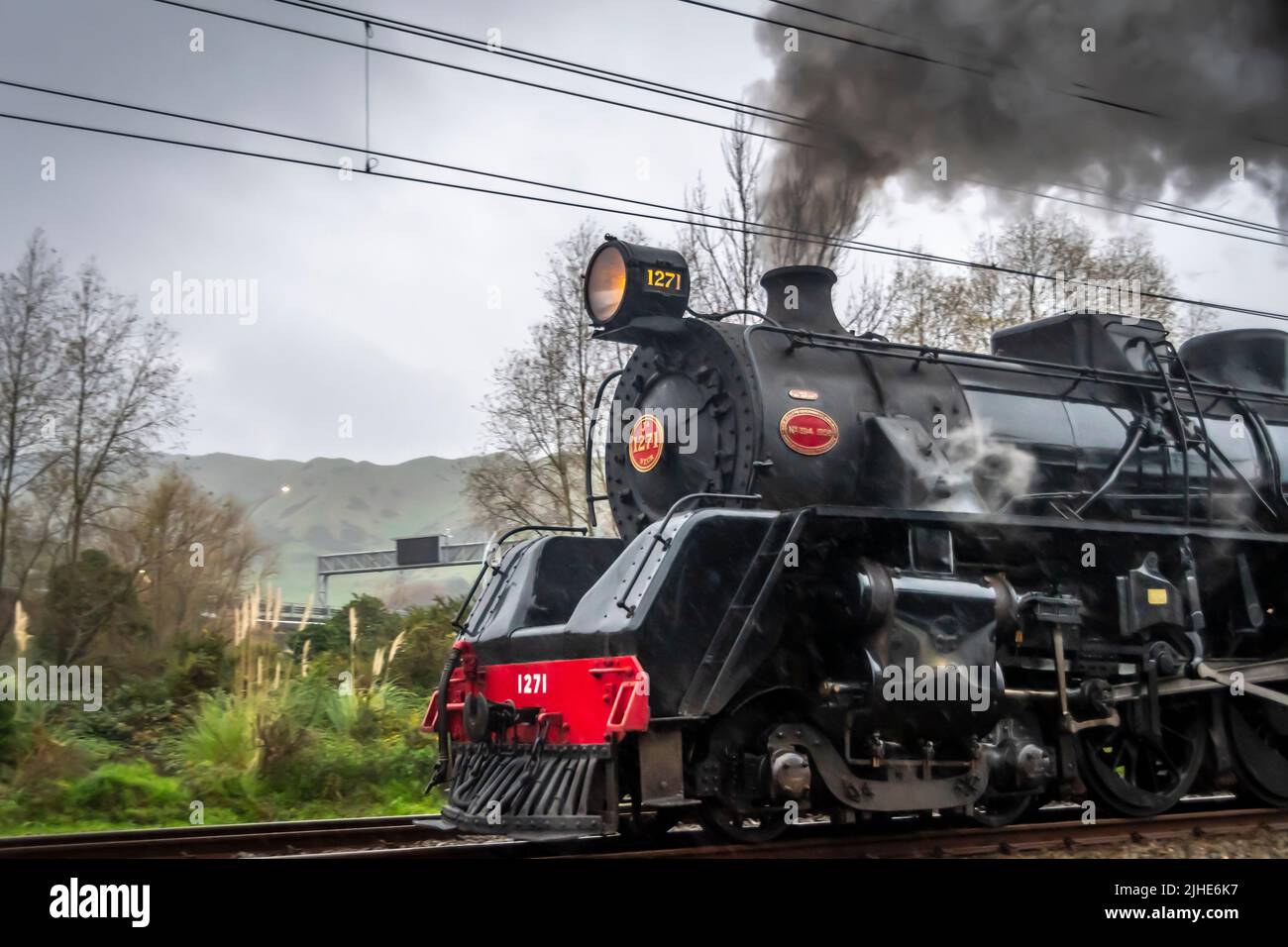 Preserved steam train, J class, 1271, McKays Crossing, Kapiti ...