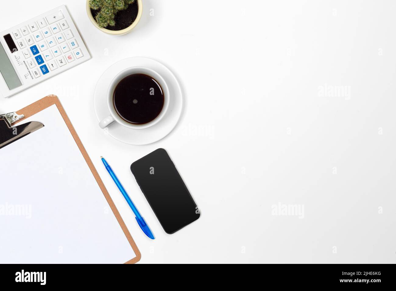 Blank office desk background with copy space for your text. Top view ...