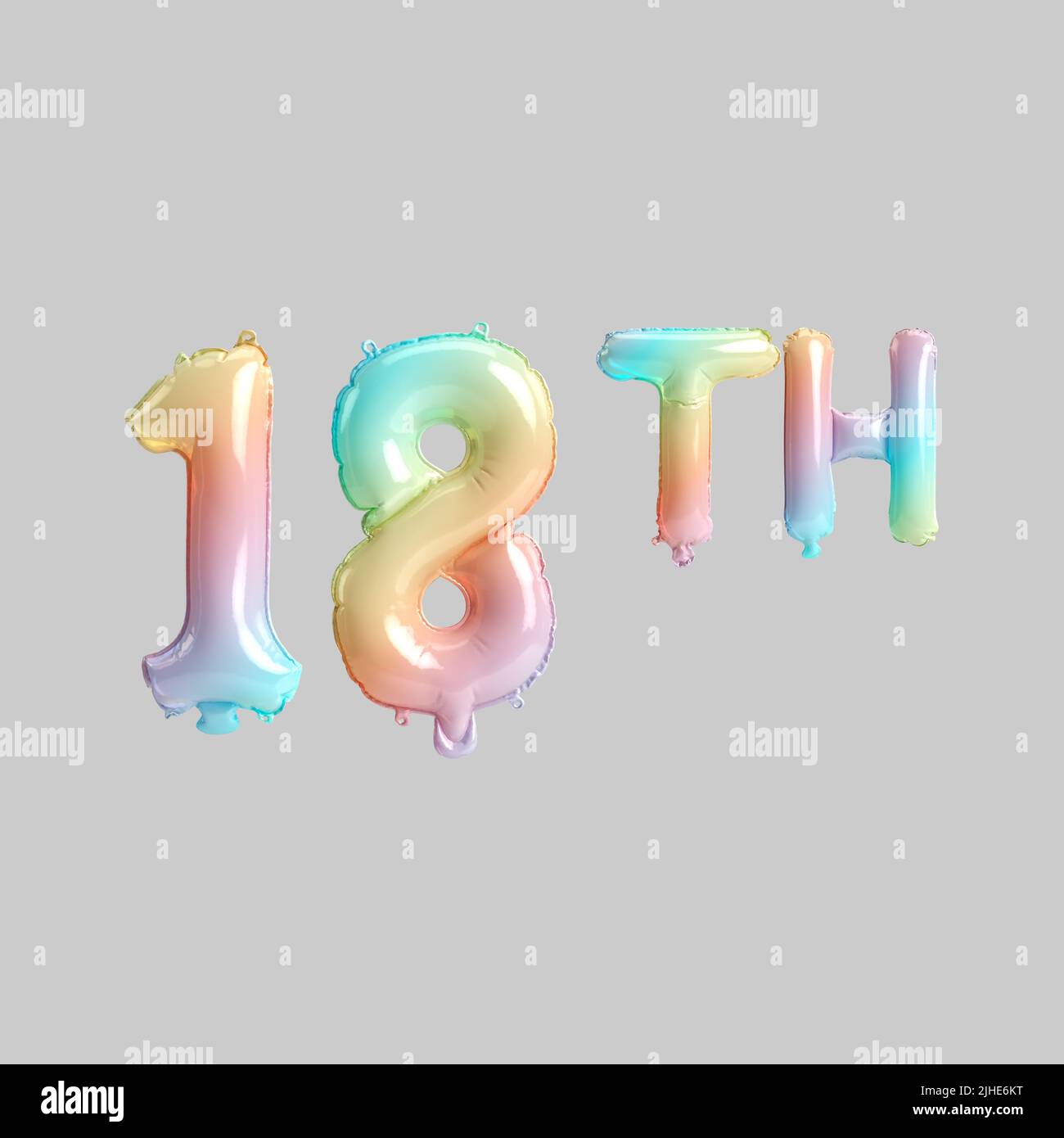3d illustration of 18th rainbow balloons for kids store sales isolated ...