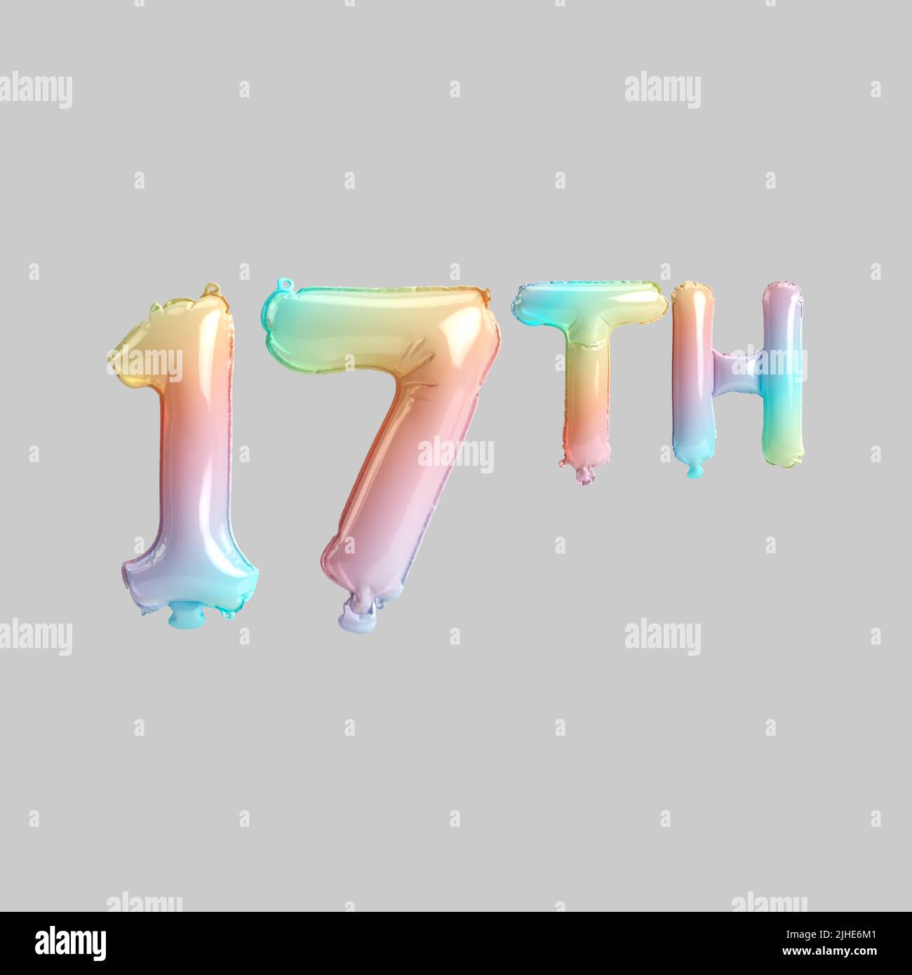 3d illustration of 17th rainbow balloons for kids store sales isolated ...