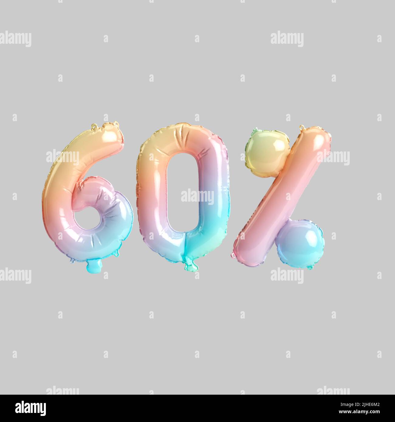 3d illustration of 60 percent rainbow balloons for kids store sales ...