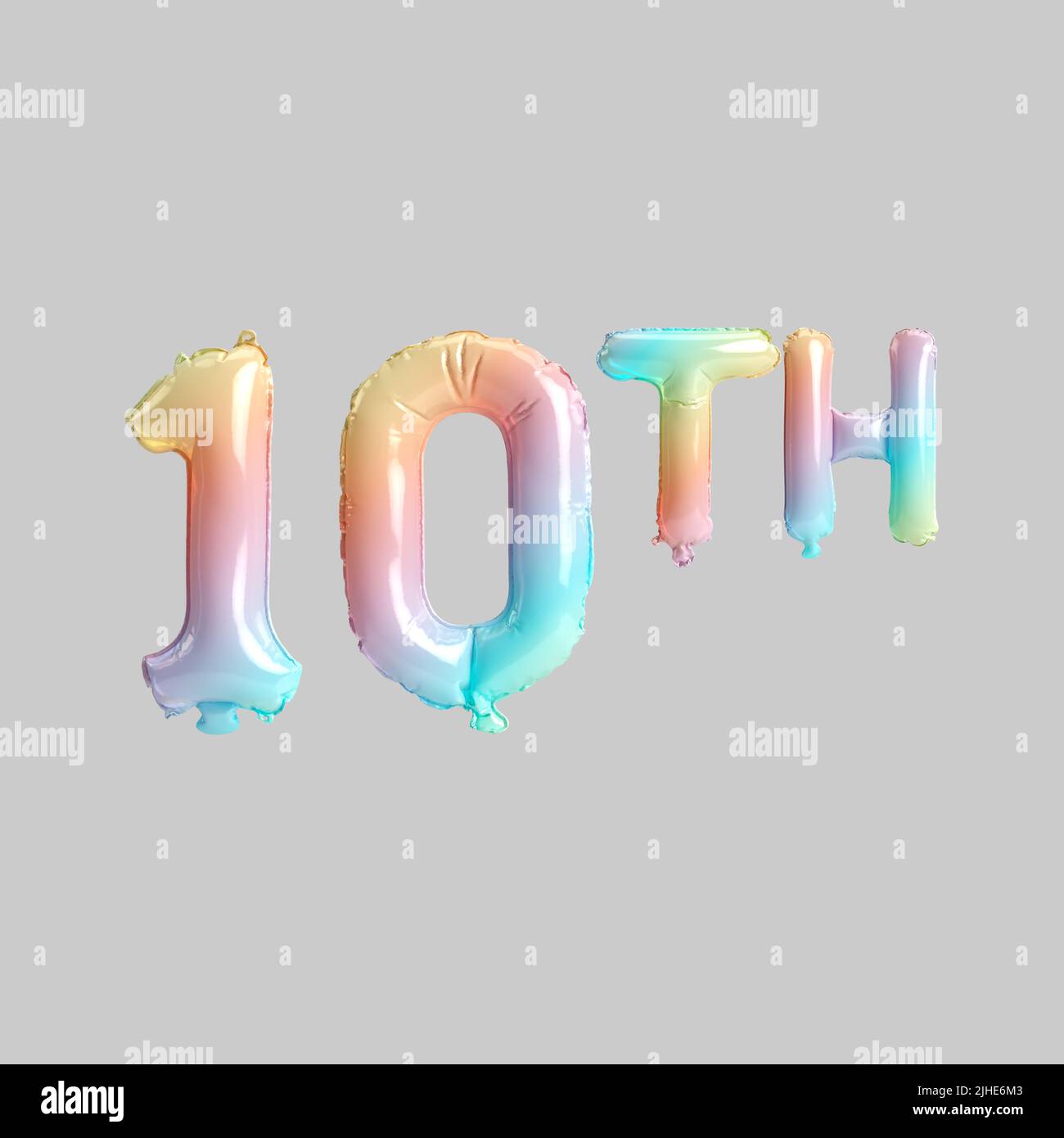 3d illustration of 10th rainbow balloons for kids store sales isolated ...