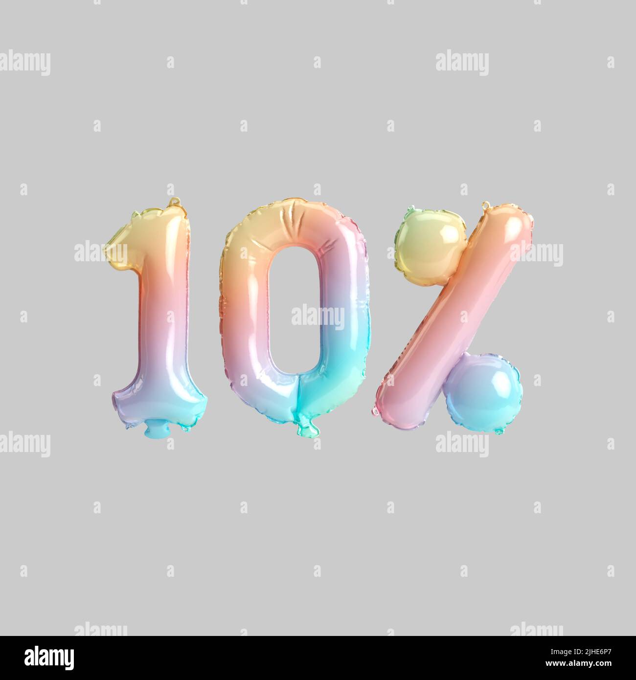 3d illustration of 10 percent rainbow balloons for kids store sales ...