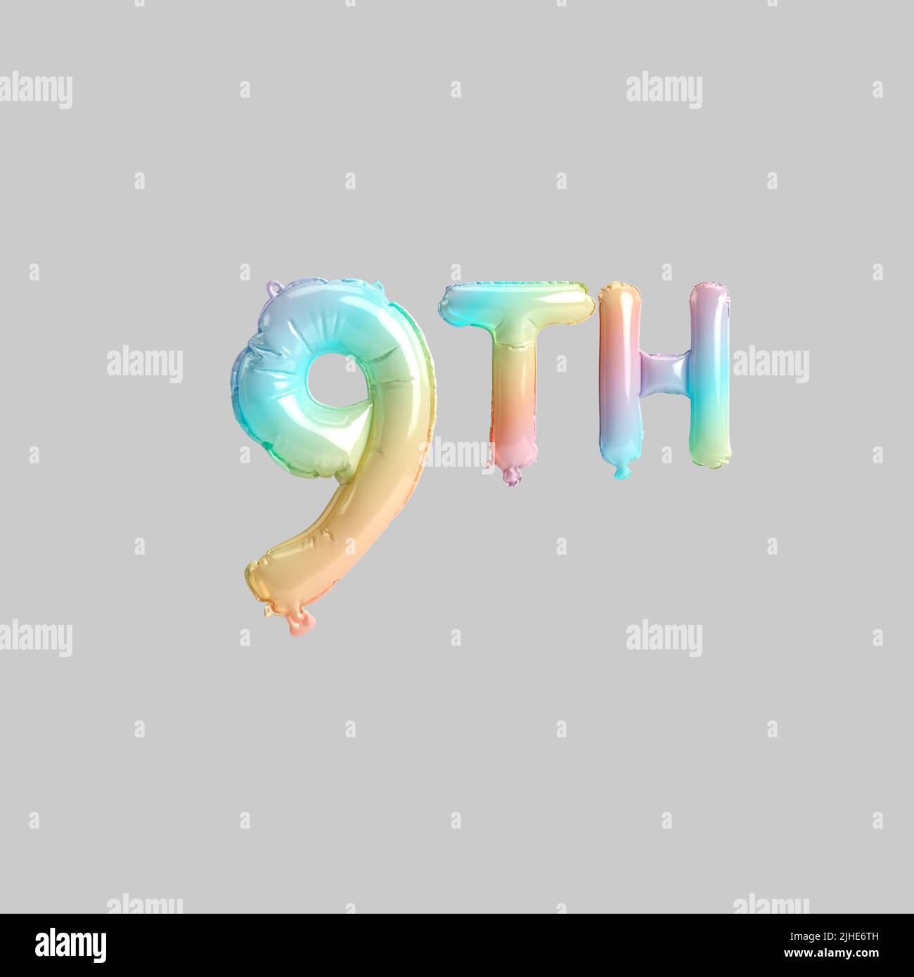 3d illustration of 9th rainbow balloons for kids store sales isolated ...
