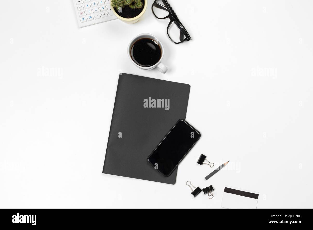 Blank office desk background with copy space for your text. Top view ...