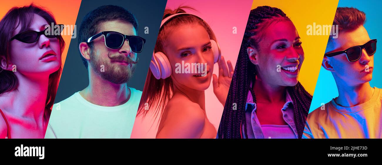 Diversity. Collage made of 5 models. Young different people isolated on ...