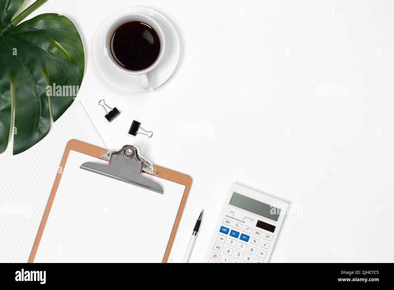 Blank office desk background with copy space for your text. Top view ...