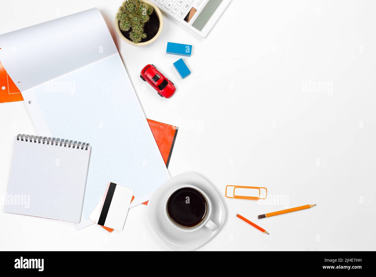 Blank office desk background with copy space for your text. Top view ...