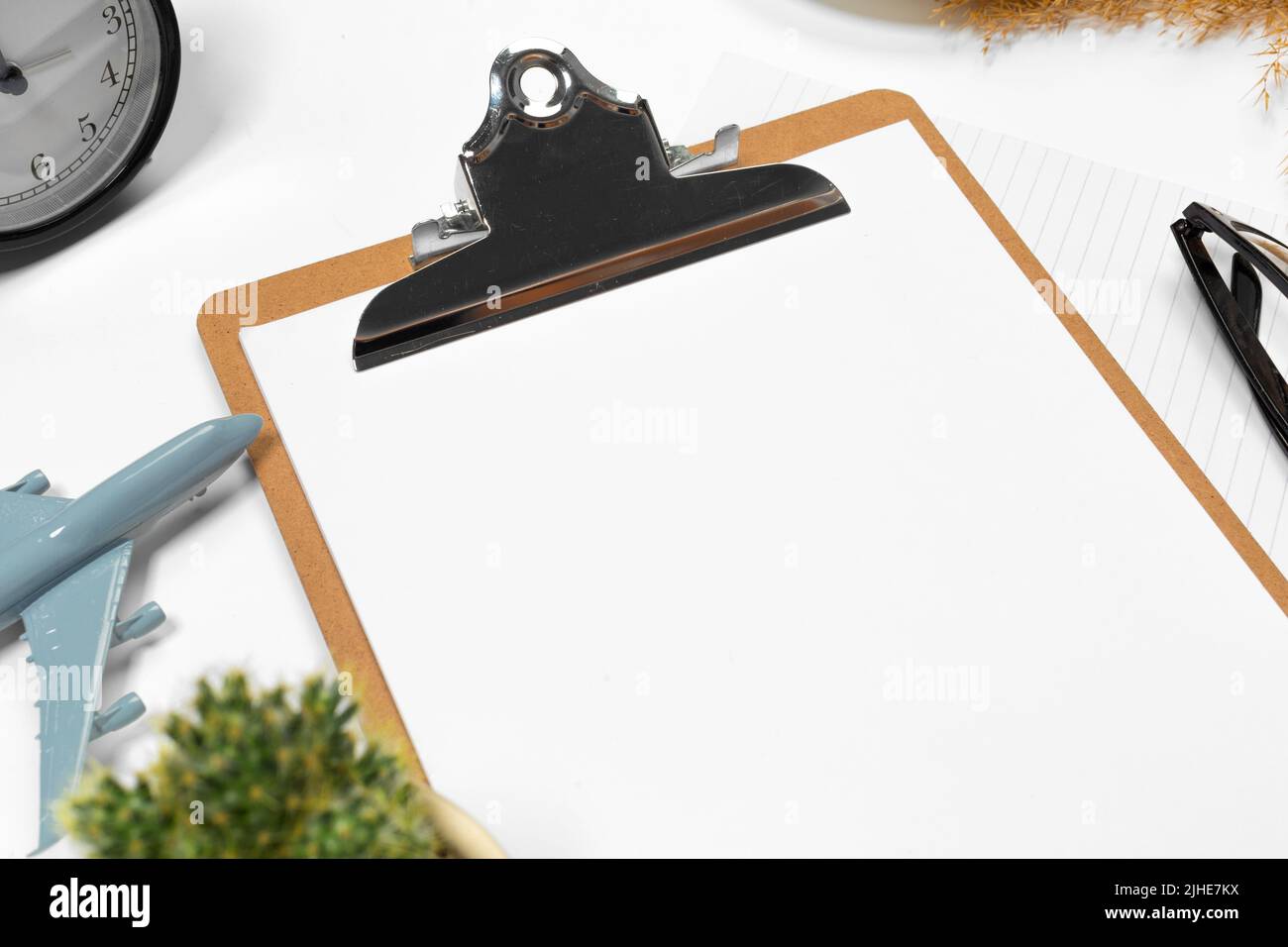 Blank office desk background with copy space for your text. Top view ...